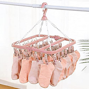 BAIRONG Clothes Hanger, Foldable Clothes Drying Rack, Sock Dryer, Swivel Clothes Drying Clip, Clothes Dryer Rack, Lingerie Hangers with 32 Clips for Indoor Outdoor Wet and Dry