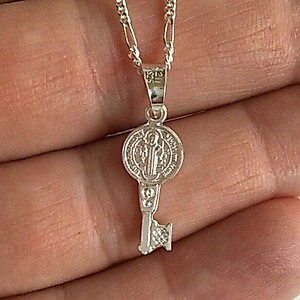 LUXURYGOLD888 925 STERLING SILVER SAINT BENEDICT KEY NECKLACE 18" LONG-22mm/CADENA DE SAN BENITO LLAVE 18" LARGO