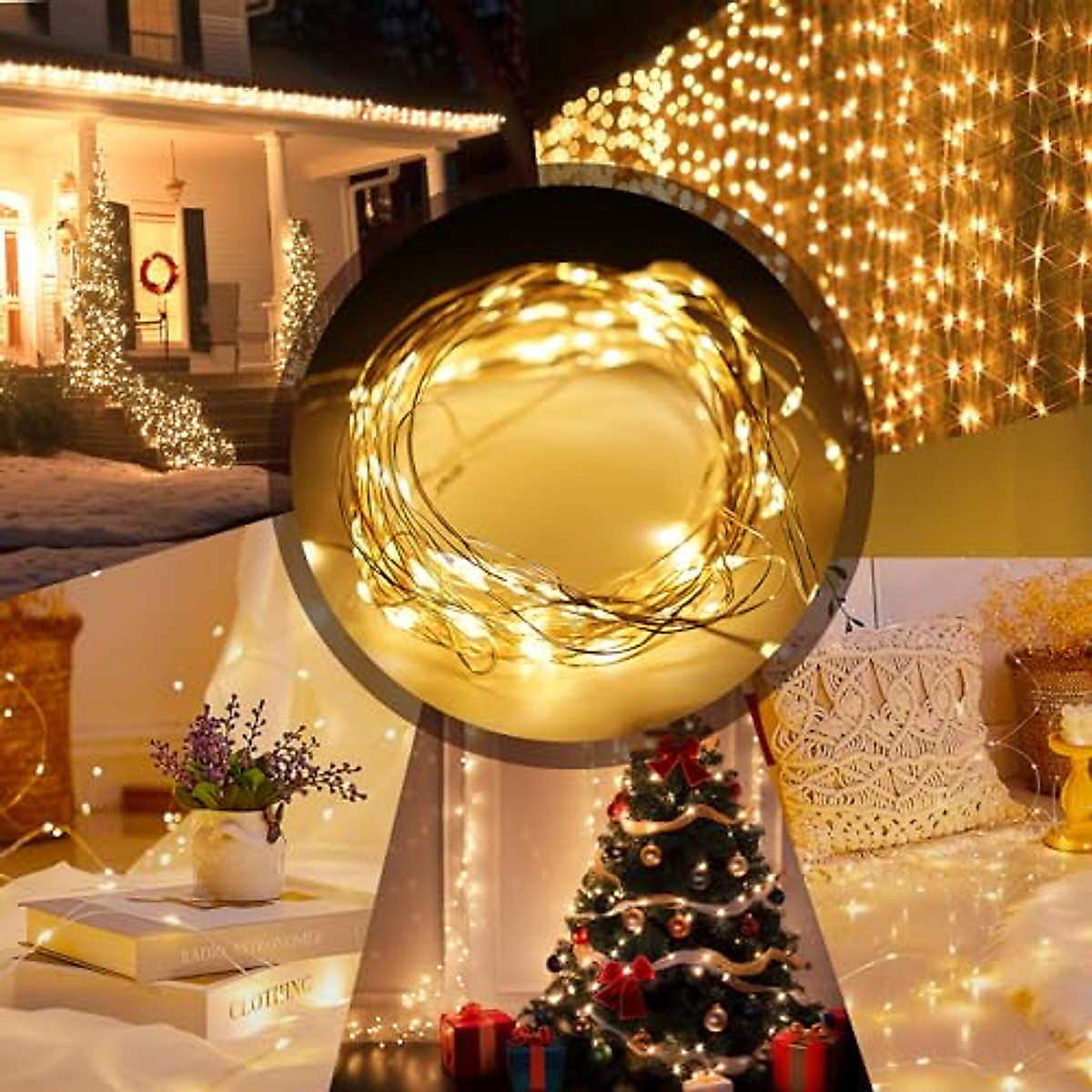 GLSbuld Solar String Lights Outdoor,2-Pack 66FT 200 LED Halloween Lights with 8 Modes, Solar Fairy Lights for Christmas Party Indoor Patio Yard Trees Wedding(Warm White)