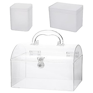 Plastic Square Storage Bin-Cabinet,Gift Box Portable Vanity Organizer with Secure Lid and Handle, Clear Container Box for Toiletries (1 Clear Box + 1 Middle Box +1 Smaill Boxs)