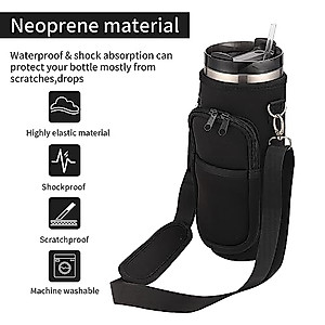 Yurlgst Water Bottle Carrier with Phone Pocket for Stanley Simple Modern 30/40 oz Tumbler with Handle Quencher,Water Bottle Holder with Adjustable Strap,Stanley Cup Accessories for Walking