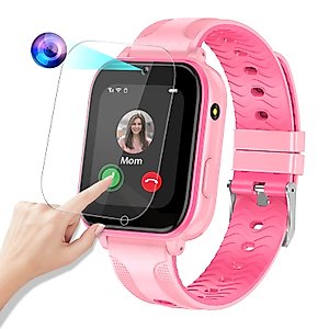 OKYUK 4G SmartWatch for Kids, 1.69'' Touch Screen Child's Mini Cell Phone Watch with GPS Tracker, SOS Calling, Face Unlock Wristwatch for Boys Girls, Birthday Xmas Gifts for Age 3-12 Years (Pink)