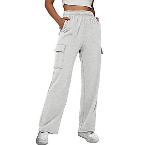 AUTOMET Womens Cargo Sweatpants Baggy Fleece High Waisted Joggers Sweat Pants Athletic Drawstring Casual Wide Leg Loose Fit Fall Pants with Pockets 2025 Grey XL