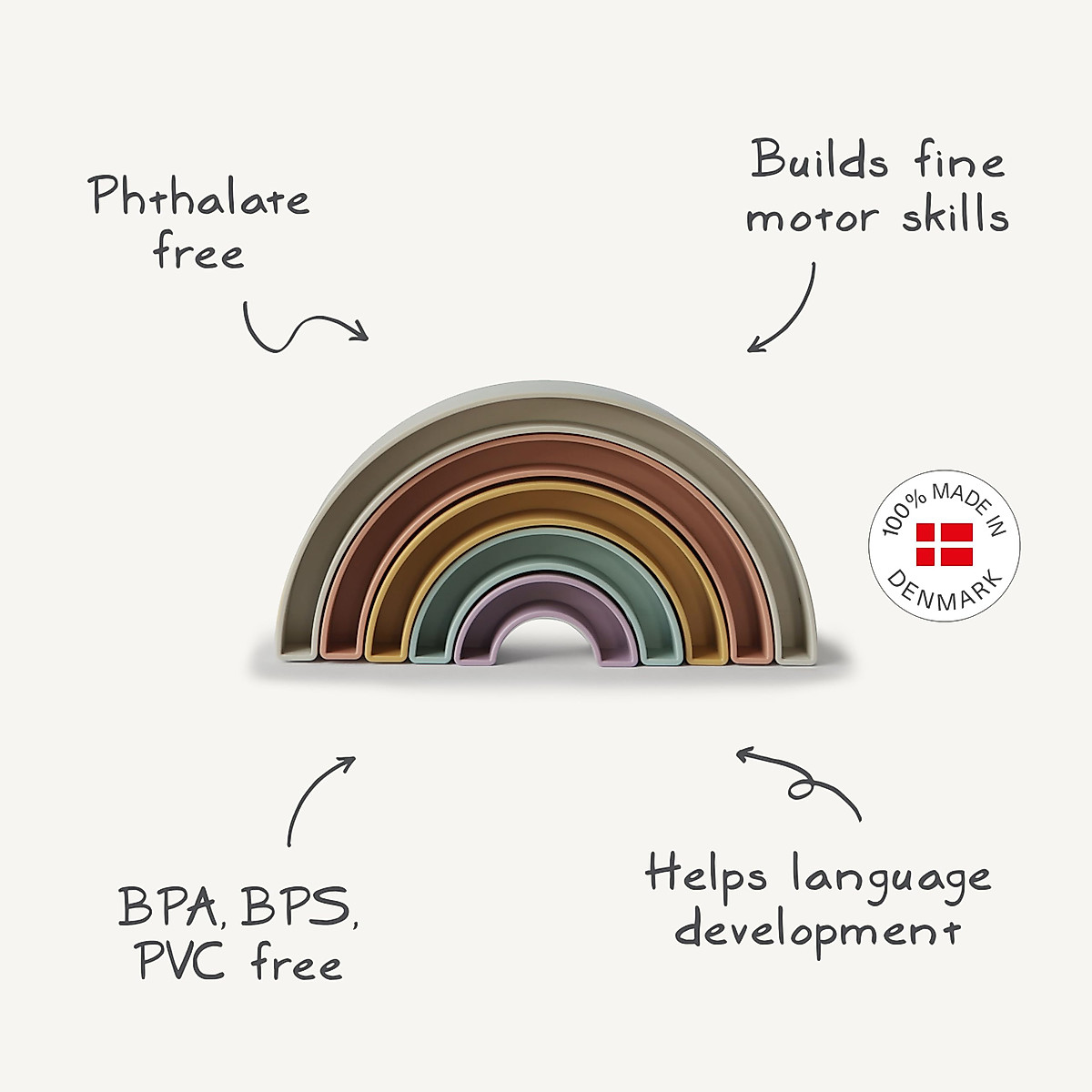 mushie Rainbow Stacker Toy 5pcs | Made in Denmark (Tropical) 1 Year+