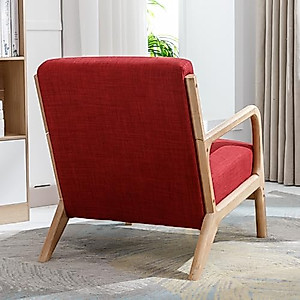 ANJHOME Mid Century Modern Accent Chair, Comfy Fabric Reading Chair with Solid Wood Frame, Easy Assembly Armchair for Living Room
