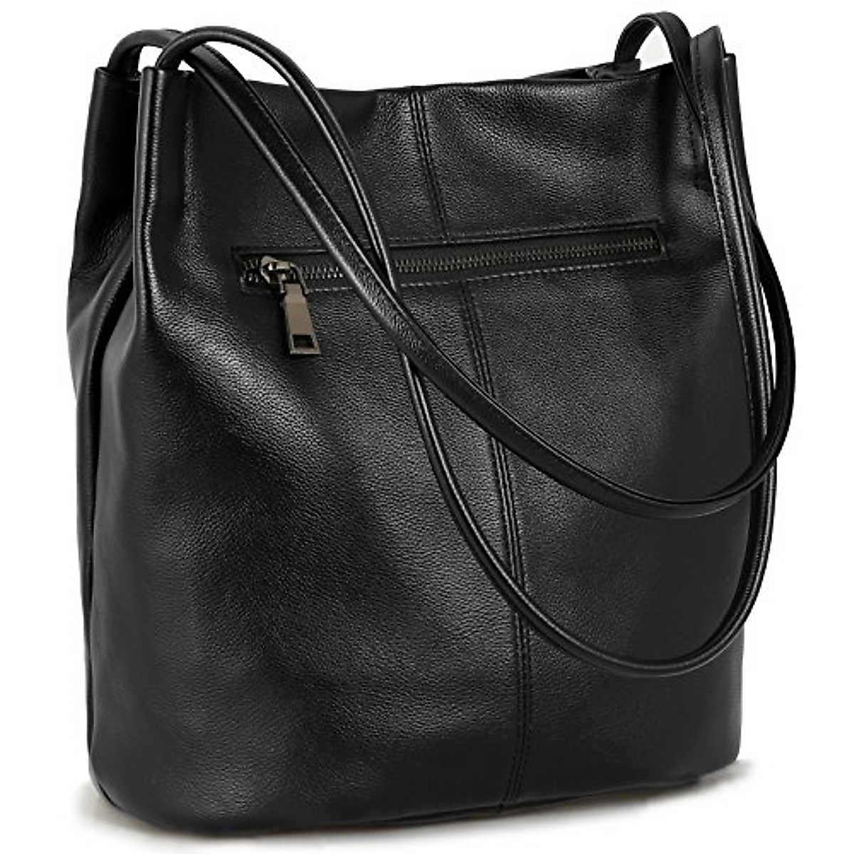 Iswee Genuine Leather Shoulder Bags Purse Totes Hobo Bucket Handbags for Women (Black)