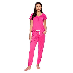 bebe Womens Pajama Sets - Short-Sleeve Pajamas for Women with Lace Accents - Plus Size Pajamas for Women (Fuchsia, 2X)