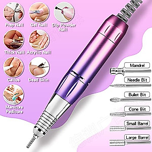 Professional 35000 RPM Nail Drill , Rechargeable Electric Nail File Machine E File for Acrylic Nails Gel Polishing Removing, Portable Cordless Efile with Bits Kit for Manicure Salon Home Pink