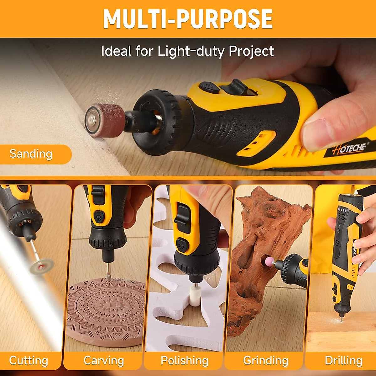 Hoteche Mini Cordless Rotary Tool Kit 5-Speed 8V Li-ion Battery with 42 Accessories - Precision Multi-Purpose Electric Rotary Tool for Grinding, Sanding, Cutting and Engraving