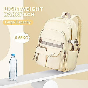 weradar Lightweight Backpack For School Teens Girls,Cute 15.6 Inch Laptop Bookbag,Water Resistant College Backpack For Women,Middle School Bag Casual Travel Daypacks(beige)