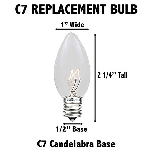 Novelty Lights Incandescent Replacement Bulbs - Outdoor Individual Bulbs for Events, Holiday Parties, Patios, and More - C7/E12 Candelabra Base, 5 Watt Lights (Orange, 25 Pack)