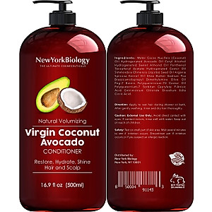 New York Biology Apple Cider Vinegar Shampoo and Coconut Avocado Oil Conditioner Set - Helps Restore Shine, Hair Gloss and Hydration for Dry Hair & Itchy Scalp - Clarifying & Nourishing - 16.9 Fl Oz