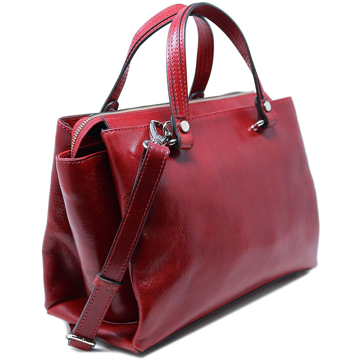 Floto Sesto Women's Leather Handbag with Crossbody Strap (Tuscan Red)