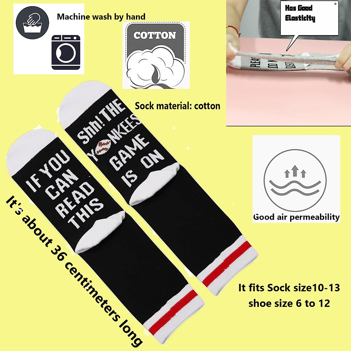 TSOTMO 2 Pairs Baseball Socks Baseball Socks If You Can Read This The Game Is On Socks Gift For Bsaeball Team (Yank)