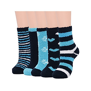 Century Star Womens Fuzzy Socks Super Soft Fluffy Socks Warm Cozy Socks Slipper Socks Sports Athletic Socks Gifts Socks For Christmas 5 Pairs Black Blue One Size