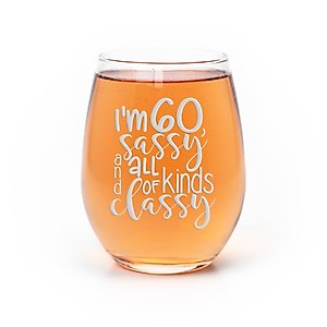 60th Birthday And Sassy Stemless Wine Glass - 60th Birthday Gift, Wine Glass Birthday, Sixtieth Birthday Present