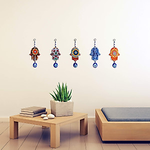 Blue Hamsa Hand Wall Hanging Decor with Evil Eye for Home Alef Bet by Paula