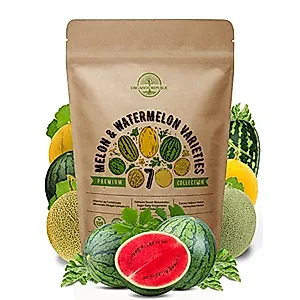 7 Melon & Watermelon Seeds Variety Pack for Planting Indoor & Outdoors 420+ Non-GMO Heirloom Fruit Garden Growing Seeds: Sugar Baby Watermelon, Canary & Honeydew Melon, Crimson Sweet Watermelon & More