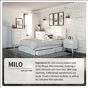 Prepac Milo Mid-Century Modern Bookcase with Six Shelves, Two Doors, and Brushed Brass-Finished Knobs