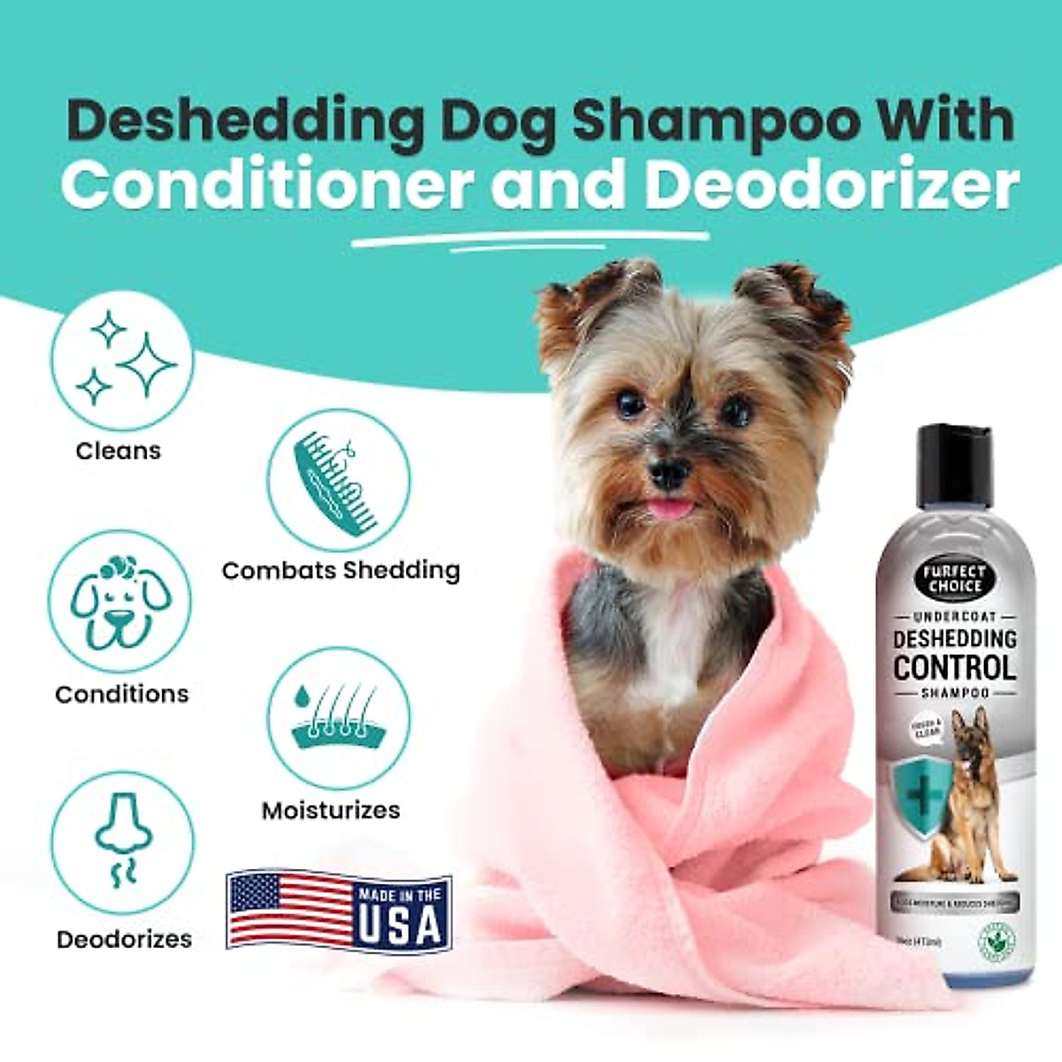 Furfect Choice Undercoat Deshedding Control Dog Shampoo - Rich in Omega 3 & 6 - Infused with Vitamin E - Made in USA - 16oz