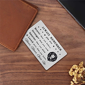 DEGASKEN Lion Birthday Card for Men - You Are Braver Than You Believe - Personalized Steel Engraved Wallet Card
