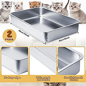 2 Pcs Stainless Steel Litter Box Rust Proof Metal Cat Box Stainless Cat Litter Box Odor Control Small Litter Box and Non Slip Rubber Feet for Cats Kitten Non Stick Smooth Surface (24 x 16 x 4 inch)