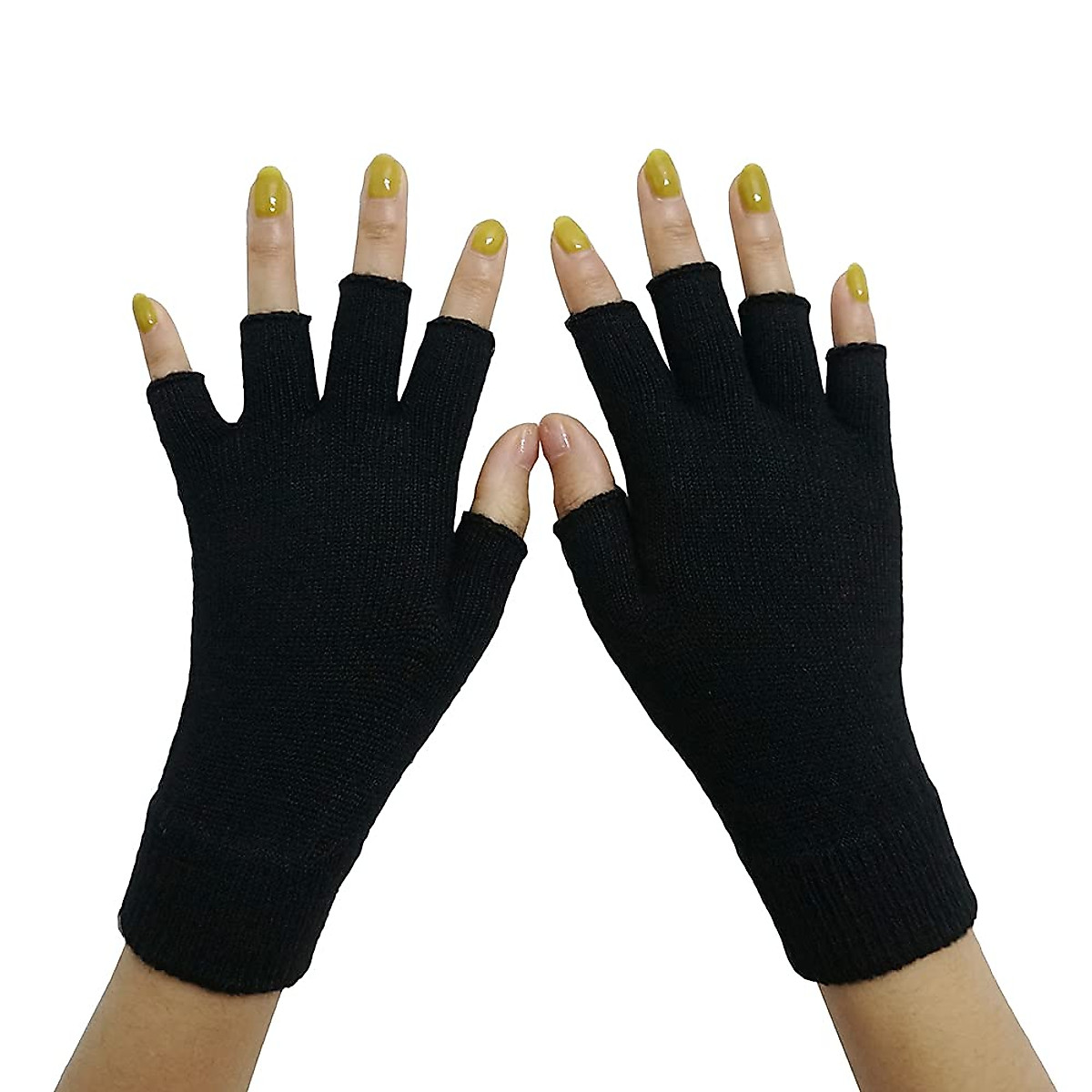 Lemoyoung Women's Mid-Weigh Cashmere Fingerless Gloves Soft Warm Gloves (Black)