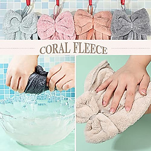 9 Pcs Bow Hand Towels Set Microfiber Hand Towels with Hanging Loop Coral Fleece Hanging Kitchen Towels Absorbent Soft Hanging Hand Bath Towels Decorative Cute Quick Drying Dish Cloth for Bathroom