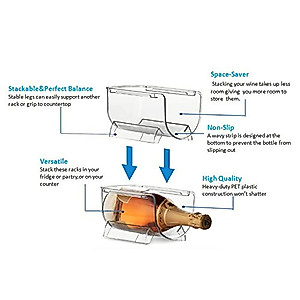 Modular Plastic Free-Standing Water Bottle and Wine Rack Storage Organizer for Kitchen Countertops, Pantry, Refrigerator ,Ideal Storage for Wine, Soda, Pop and Beer - Stackable, 2 Pack - Clear