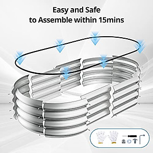 Winpull Raised Garden Bed Kit, Large Galvanized Raised Garden Beds Outdoor Planter Box with Safety Edging and Gloves, Metal Raised Beds for Gardening Vegetables Fruits and Flowers (4x2x1Ft)