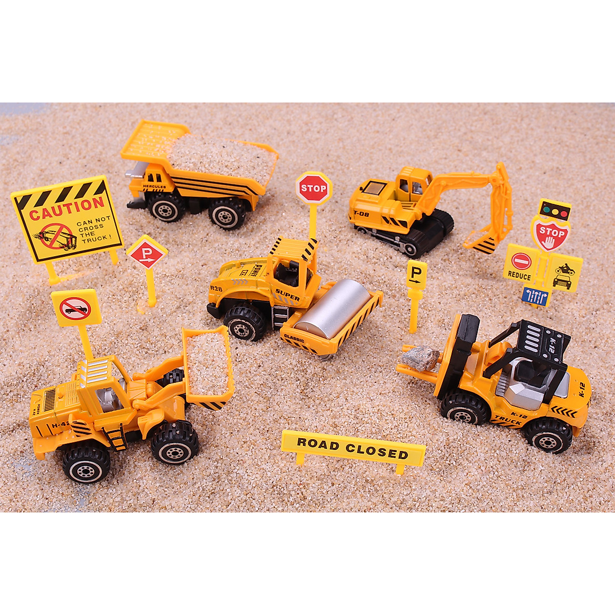 ZOHUMI Construction Toys Sets, 5 Pieces Mini Vehicles, Including Truck Forklift Bulldozer Road Roller Excavator Dump Truck Tractor,Free-Wheeling Cars for Children