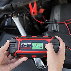 GOOLOO S4 4 Amp Car Battery Charger Automotive, 6V/2A 12V/4A Smart Trickle Charger Maintainer with Supply Mode, Automatic Motorcycle Battery Charger for Truck Lawn Mower RV Boat Lead-Acid Battery