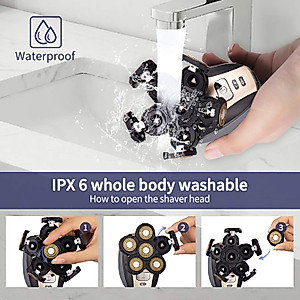 Head Shavers for Men Upgraded 5 in 1 Multifunctional Bald Head Shaver Grooming Kit Cordless Electric Razor for Men Rotary Mens Head Razor Rechargeable Razors for Bald Man Waterproof (Gold)