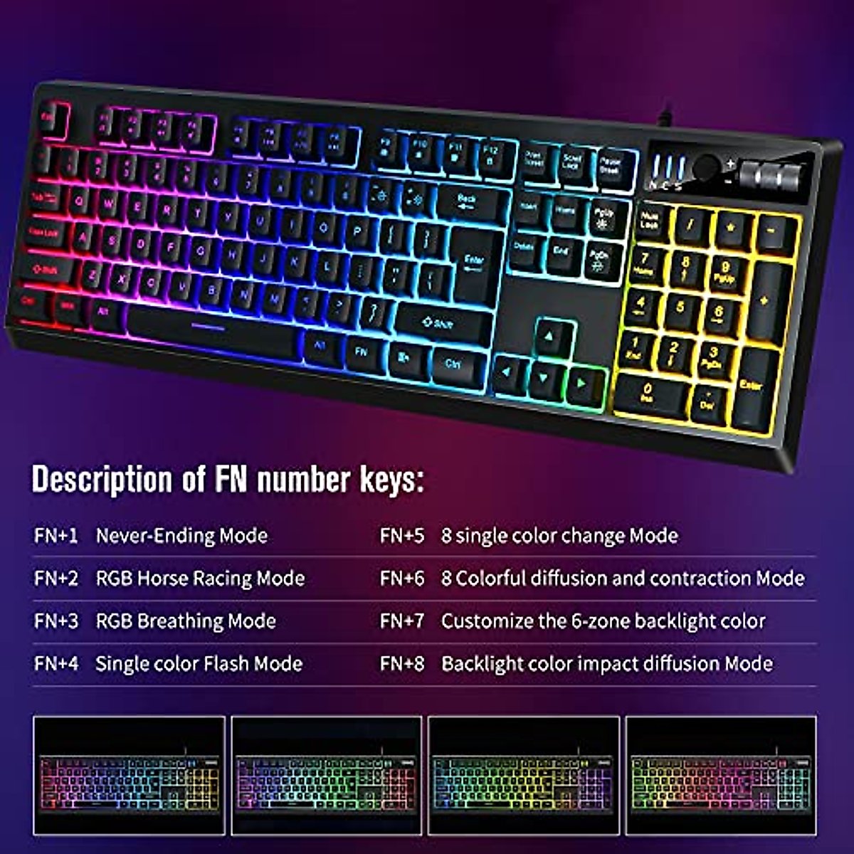 KOLMAX K3 RGB Gaming Keyboard and Mouse Combo,RGB Mechanical feel Gaming Keyboard with Ergonomic Detachable Wrist Rest, Programmable 7200 DPI RGB Gaming Mouse for Windows PC Mac Office/Gaming/Xbox/PS4