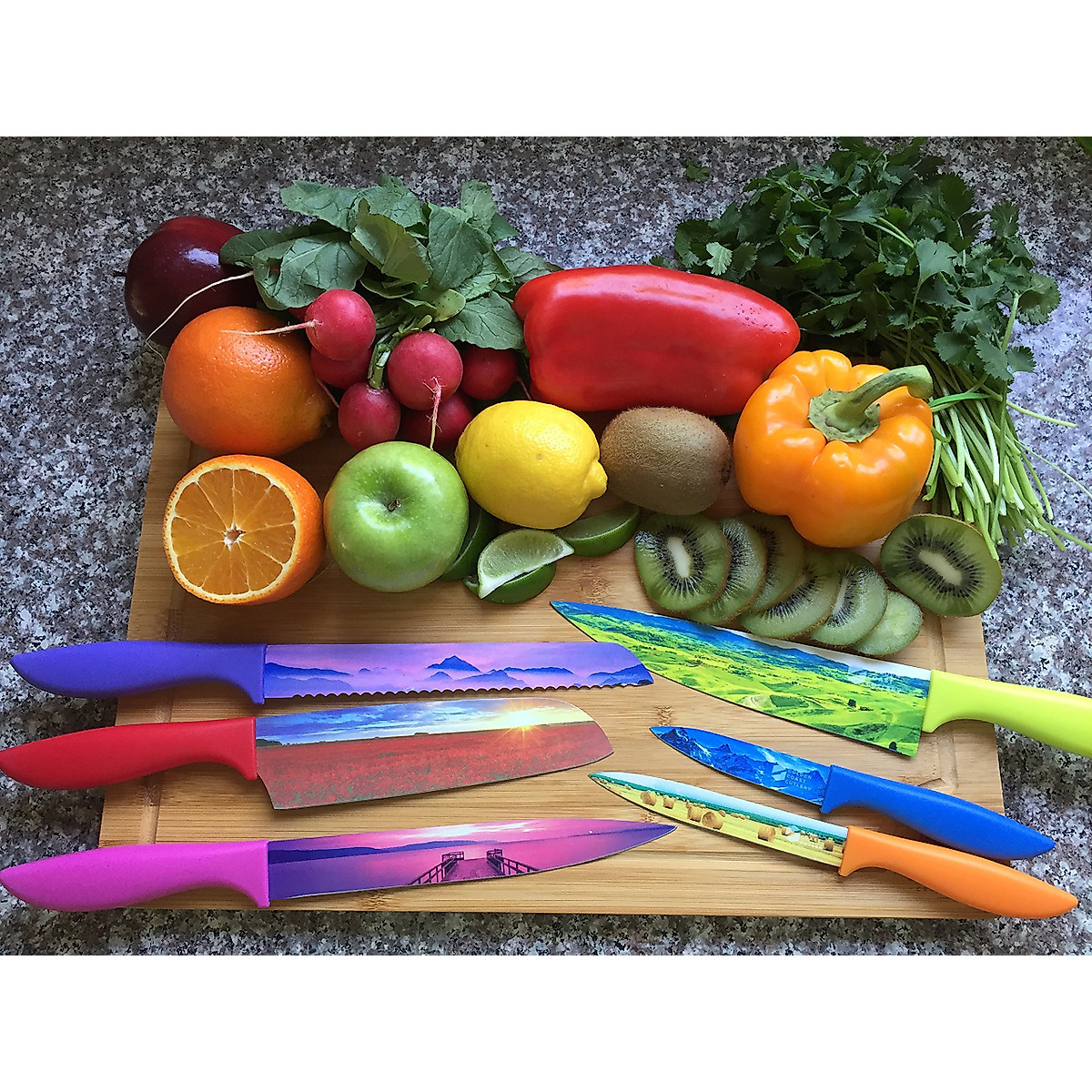 Golden Coast Cutlery Colored Kitchen Chef Knife Set - Beautifully Designed Razor-Sharp Large and Small Cooking Knives with Non-Stick Surface Finish and Gift Box