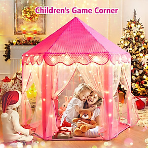 Monobeach Princess Tent Girls Large Playhouse Kids Castle Play Tent with Star Lights Toy for Children Indoor and Outdoor Games, 55'' x 53'' (DxH)