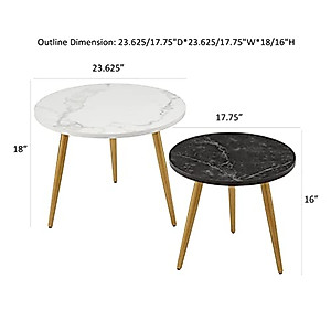 Ball & Cast Nesting End Coffee Table Set of 2, 23.6"&17.75" Dia-Tapered Leg, White/Black