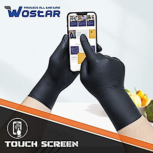 Wostar Industrial Black Nitrile Gloves 8 Mil Box of 50 Large Latex Powder Free Diamond Textured Heavy Duty Black Gloves