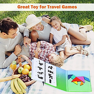 Wallxin Travel Tangram Puzzle - Magnetic Pattern Block Book Road Trip Game Jigsaw Shapes for Kids Adult Challenge IQ Educational Toy Gift Brain Teasers-2 Set of Tangrams