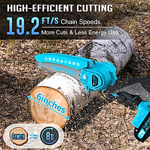 Mini Chainsaw 6-Inch Battery Powered - Best Cordless Small Handheld Chain Saw with 2 Rechargeable Batteries - 21V Power Chain Saws Battery Operated for Tree Trimming Wood Cutting