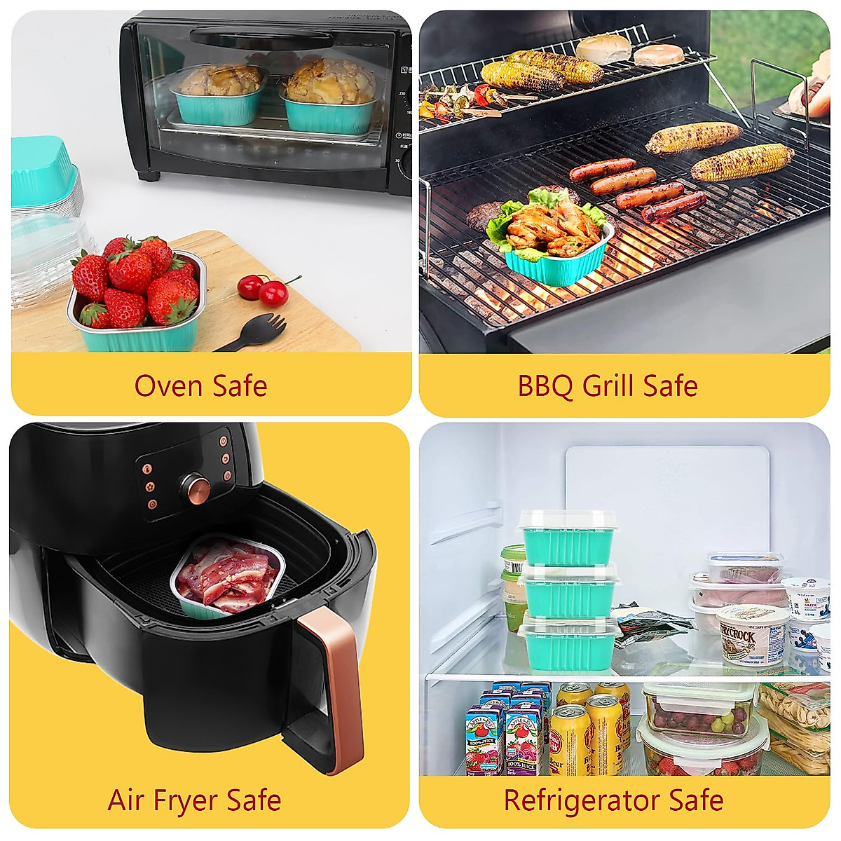 10oz Aluminum Brownie Pans 40 Pack,LNYZQUS Square 4”X4” Disposable Ramekins Cupcake Liners With Lids,Mini Cake Baking Pans,Large Muffin Tin Holders For Catering Gathering-Cyan Blue