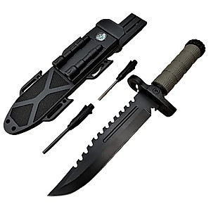 Tactical Knife Hunting Knife Survival Knife 13.75" Fixed Blade Knife With Combat Blade Camping Accessories Camping Gear Survival Kit Survival Gear Tactical Gear 79408 (Olive Green)