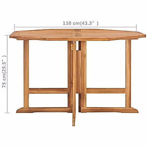 vidaXL Solid Teak Wood Folding Patio Dining Table- Weather-Resistant Garden Furniture- Outdoor Octagonal Design- Fine Sanded Finish 43.3"x43.3"x29.5"