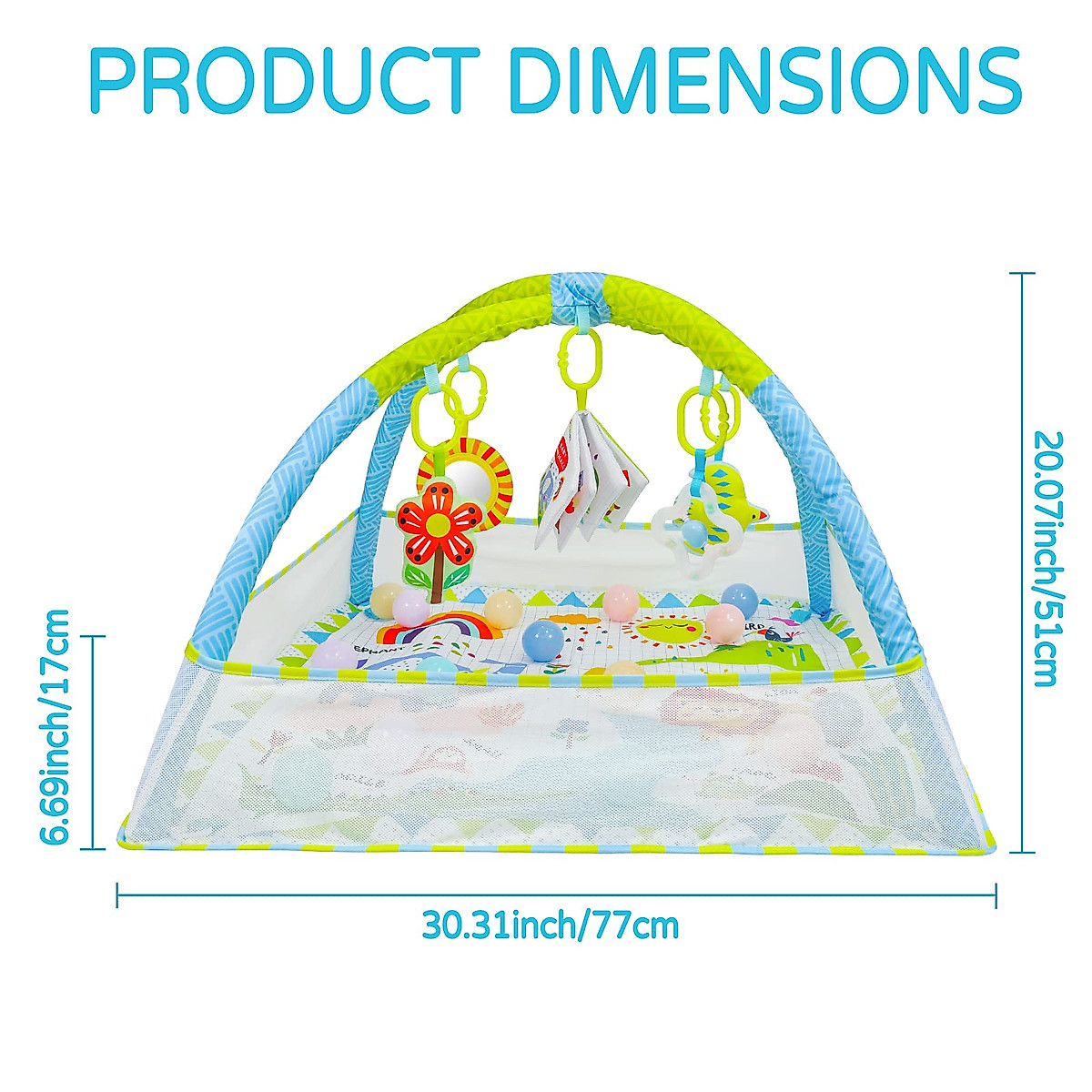 Dr.Rapeti Baby Play Gym Mat with Ball Pit Activity Gym Center Tummy Time Mat Thickened Mat Sensory Exploration Motor Skill Development for Newborn Infant Baby Toddlers