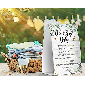 Don't Say Baby Set - One 5x7 Sign and 50 Mini Clothespins, Baby Shower Games, Baby Shower Decoration, Gender Neutral Baby Shower - MsJb036