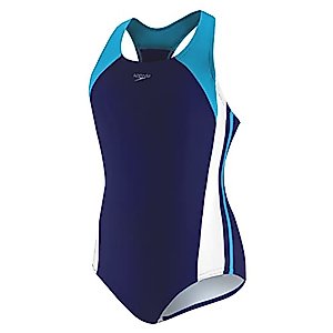 Speedo Girl's Swimsuit One Piece Infinity Splice Thick Strap Deep Water, 14