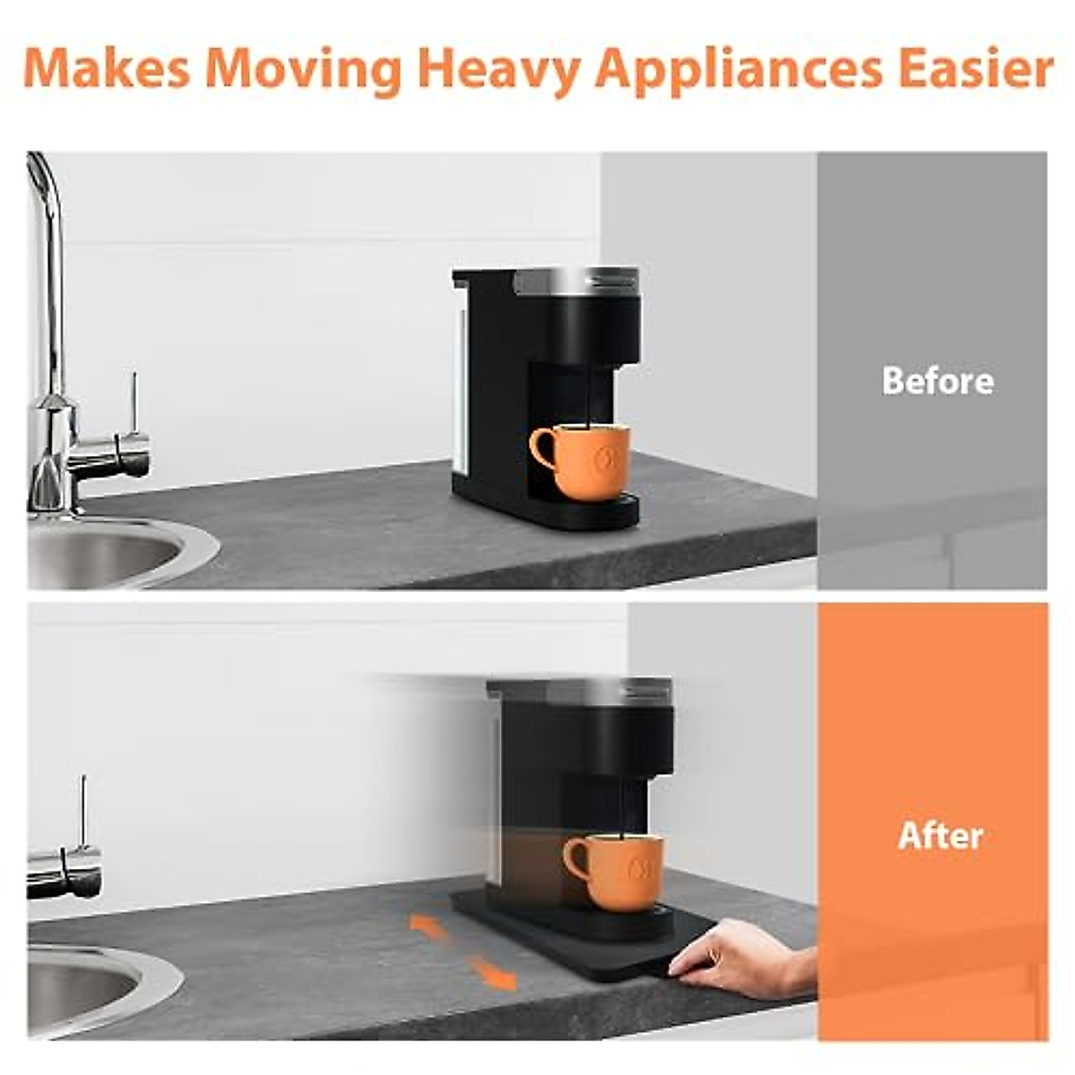 Sliding Tray for Coffee Maker Slider - Coffee Pot Sliders for Counter Heavy Kitchen Appliances, Under Cabinet Rolling Appliance Tray for Countertop Storage Moving with Wheels 9" X 14.5"