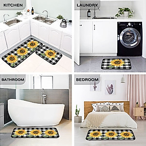 Sunflower Kitchen Rugs Set of 2 Anti Fatigue Buffalo Plaid Kitchen Mats Non-Slip Soft Absorbent Buffalo Plaid Sunflower Floor Mats Microfiber Doormat Carpet Kitchen Decor 20"x28"+20"x47" 4