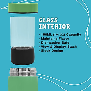 nugbuddy Mini Airtight Storage Container - Vacuum Sealed Insulated w Nested Glass Jar - UV Protection, Temperature Controlled Stainless - Whiteboard Finish w Marker Included - 100 ml (1/4 Oz)
