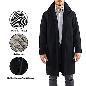 Alpine Swiss Zach Men’s Wool Blend Overcoat – Knee-Length Trench Coat, Runs Large for Layering Over Suits or Sweaters Black Large